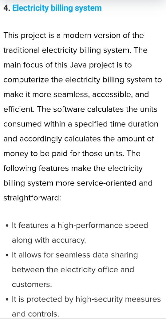Solved 4. Electricity billing system This project is a | Chegg.com