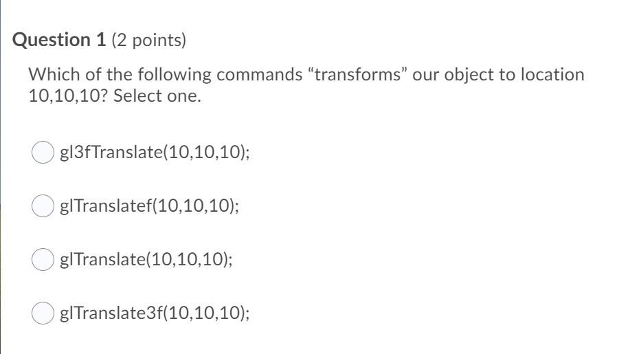 Solved Question 1 (2 points) Which of the following commands | Chegg.com