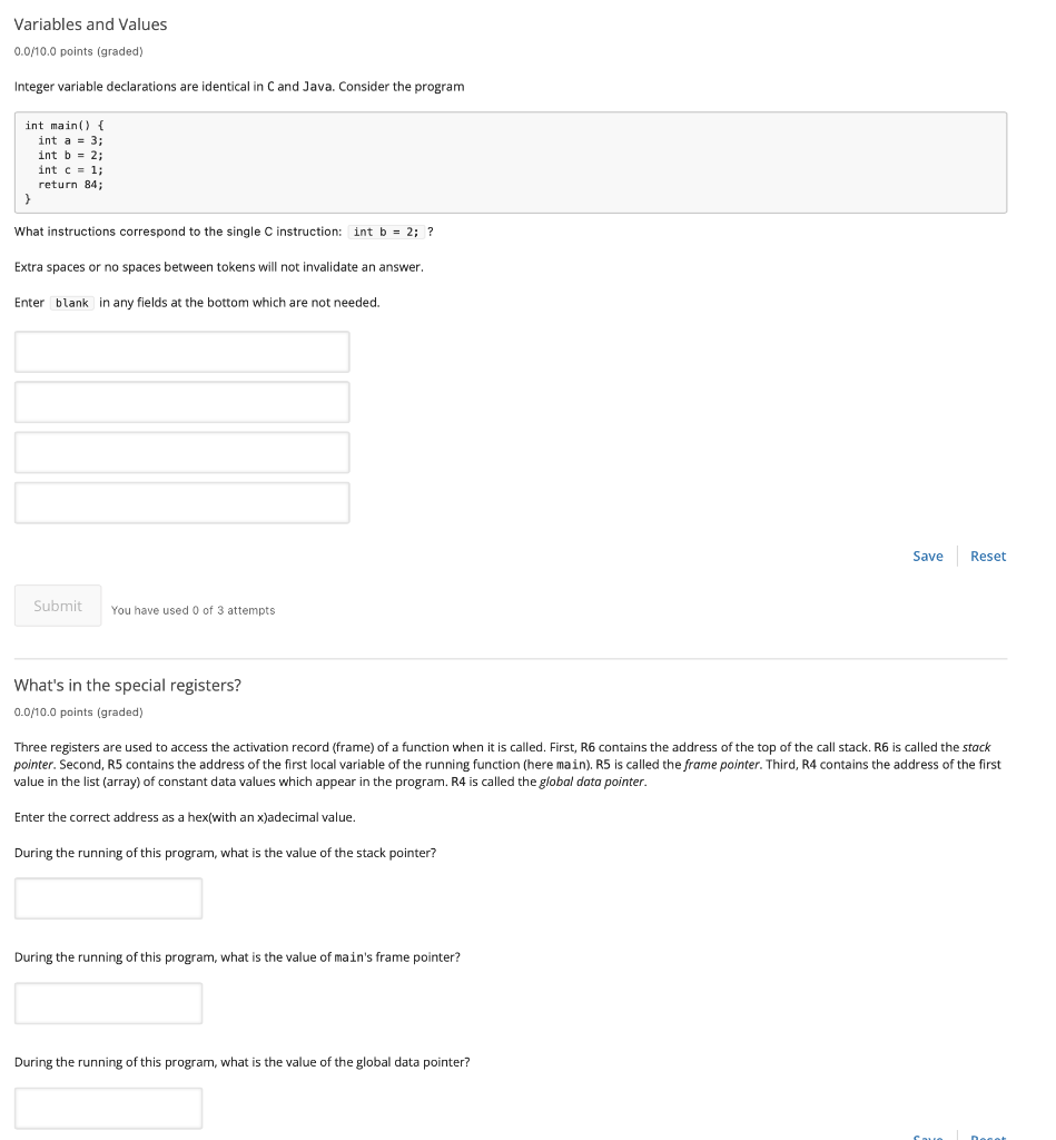 Variables and Values 0.0/10.0 points (graded) Integer | Chegg.com