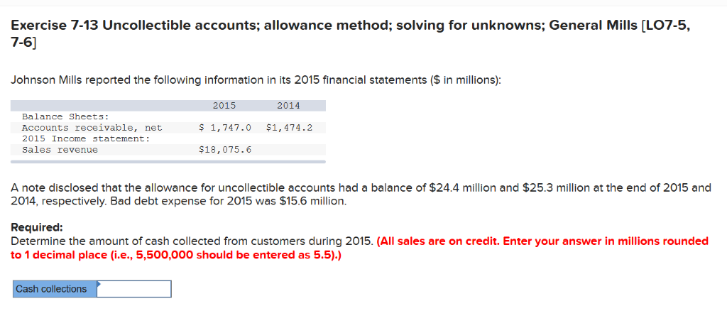 Solved Exercise 7-13 Uncollectible accounts; allowance | Chegg.com