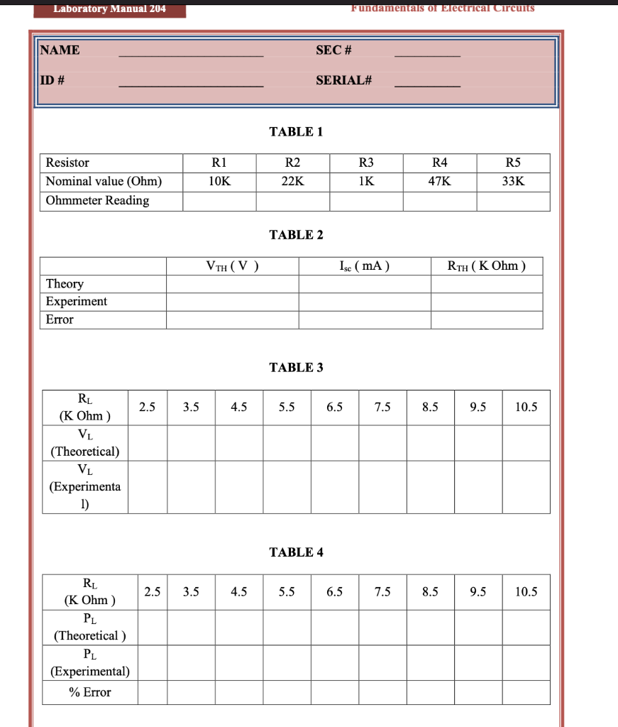 Solved Pre-Lab Assignment: For the circuit shown Figure 1: | Chegg.com