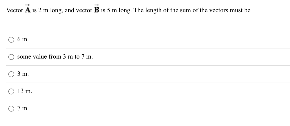 Solved Vector A is 2 m long, and vector B is 5 m long. The | Chegg.com