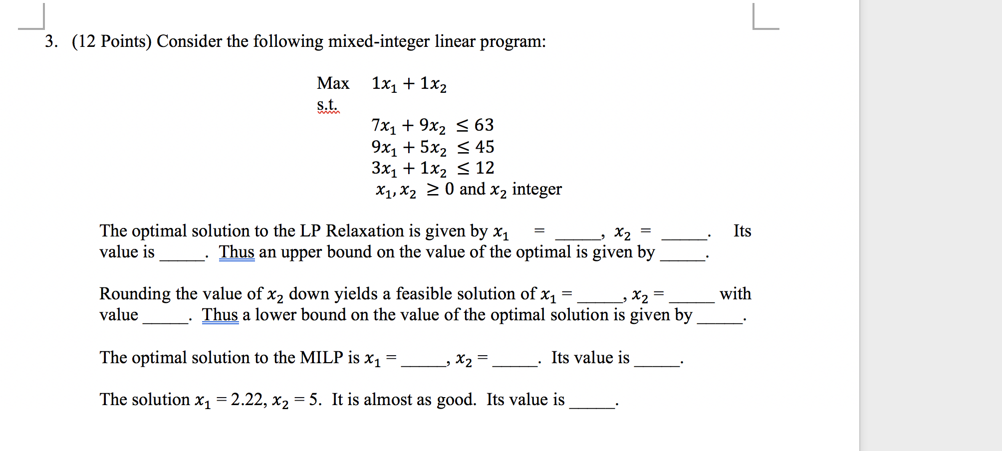 Solved 3. (12 Points) Consider the following mixed-integer | Chegg.com Solved 3. (12 Points) Consider the following mixed-integer | Chegg.com
