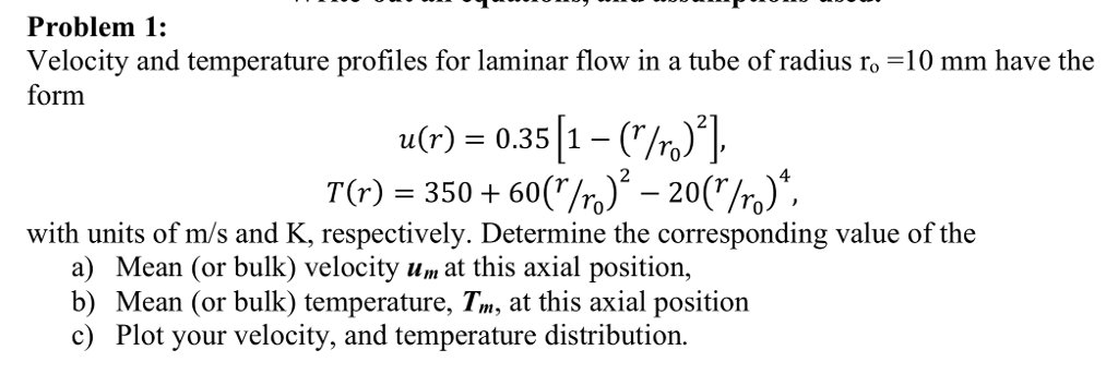Solved Problem 1: Velocity and temperature profiles for | Chegg.com