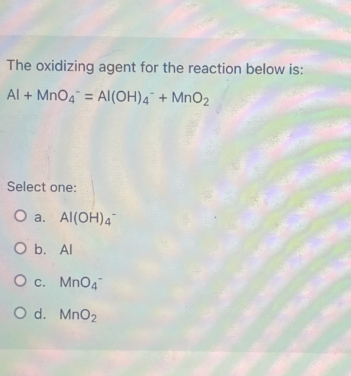Solved The oxidizing agent for the reaction below | Chegg.com