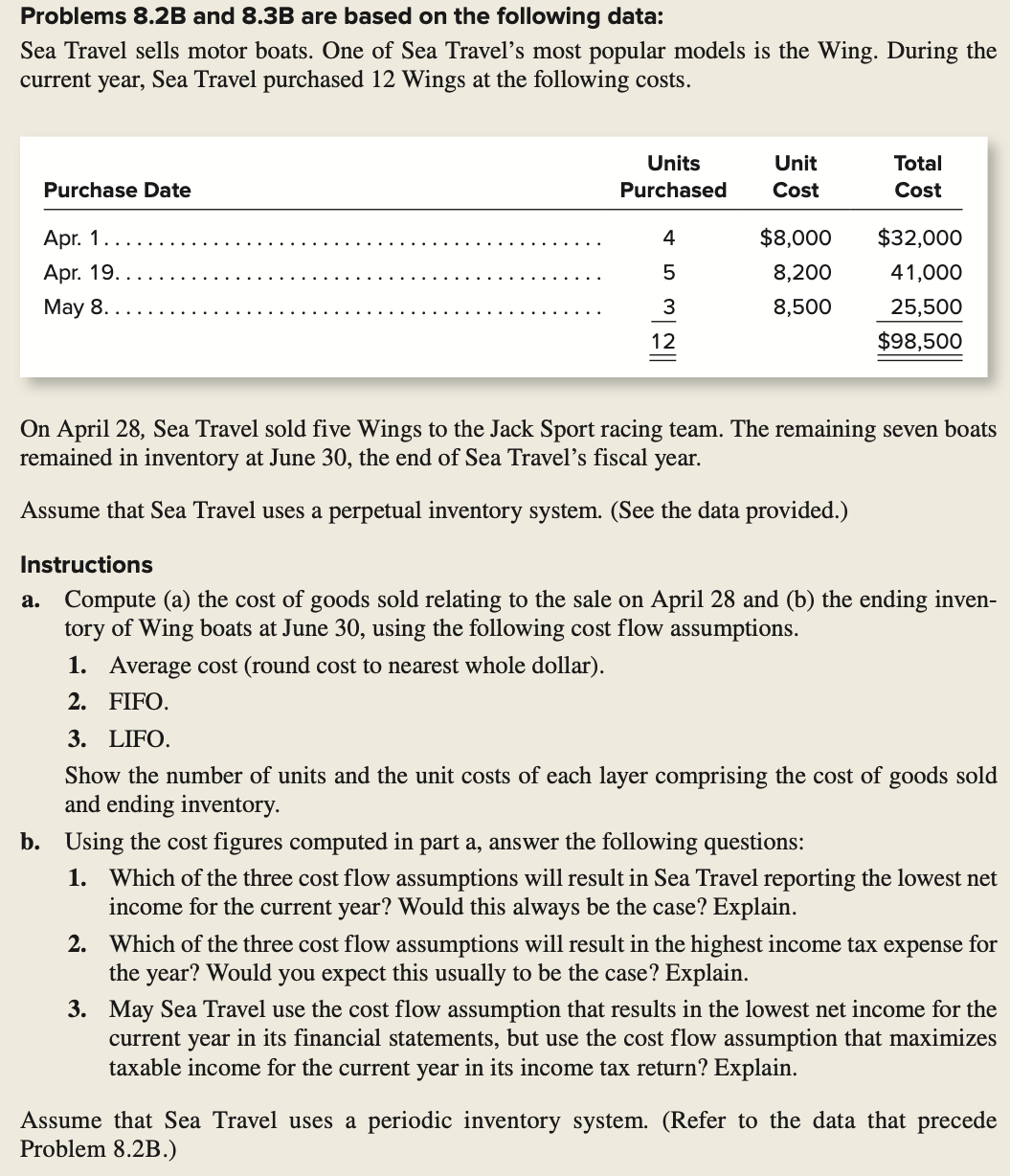 Solved Problems 8.2 B and 8.3 B are based on the following | Chegg.com