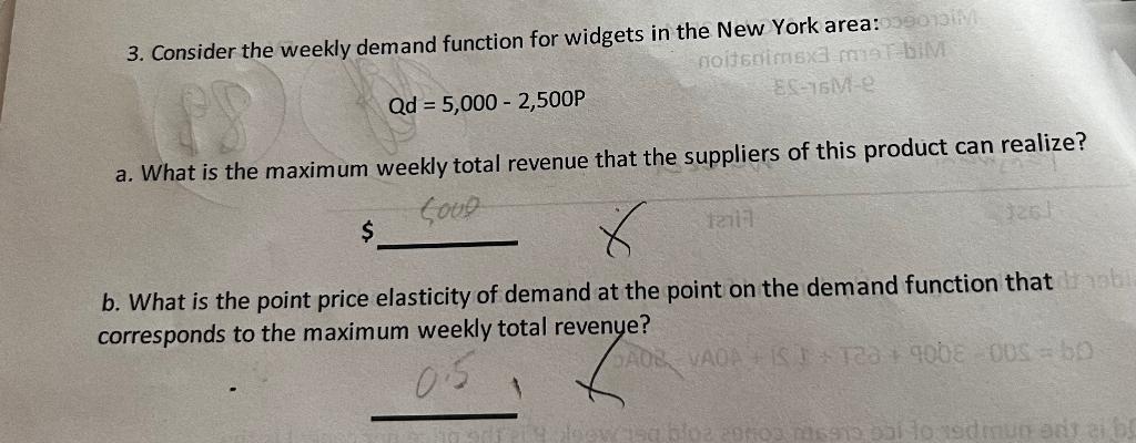 Solved 3. Consider the weekly demand function for widgets in | Chegg.com