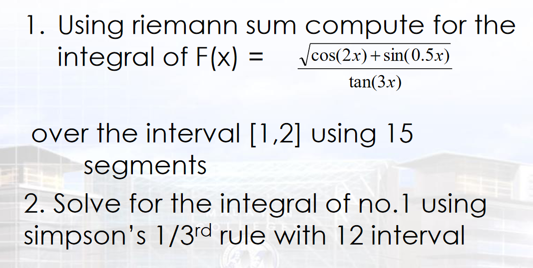 Solved 1. Using riemann sum compute for the integral of F(x) | Chegg.com
