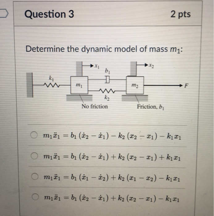 Solved Question 3 2 pts Determine the dynamic model of mass | Chegg.com