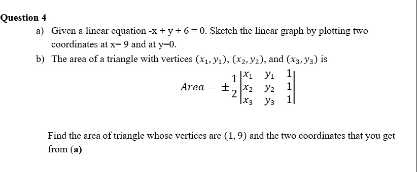 Solved stion 4 a) Given a linear equation −x+y+6=0. Sketch | Chegg.com