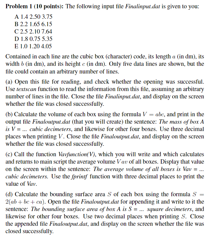 Solved Problem 1 (10 points): The following input file | Chegg.com