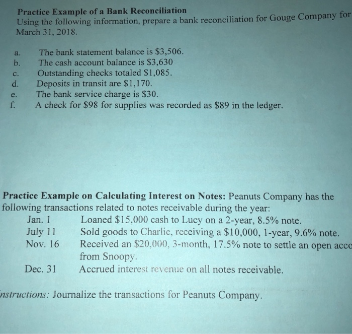 Solved Practice Example of a Bank Reconciliation Using the | Chegg.com