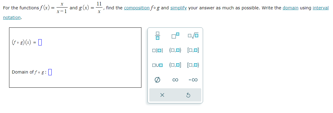 Solved For the functions f(x)=x−1x and g(x)=x11, find the | Chegg.com
