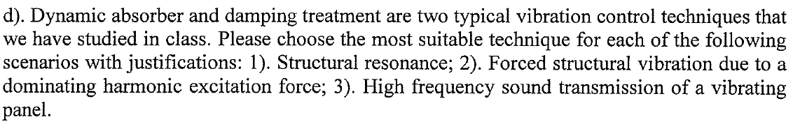 Solved D Dynamic Absorber And Damping Treatment Are Two