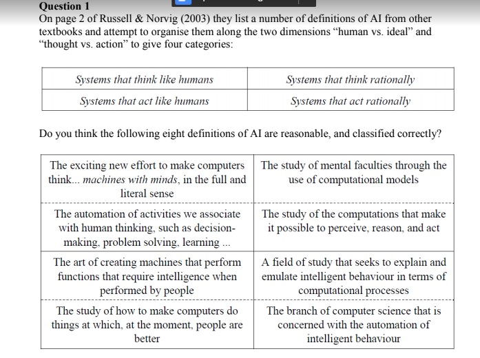 Solved Question 1 On page 2 of Russell & Norvig (2003) they | Chegg.com