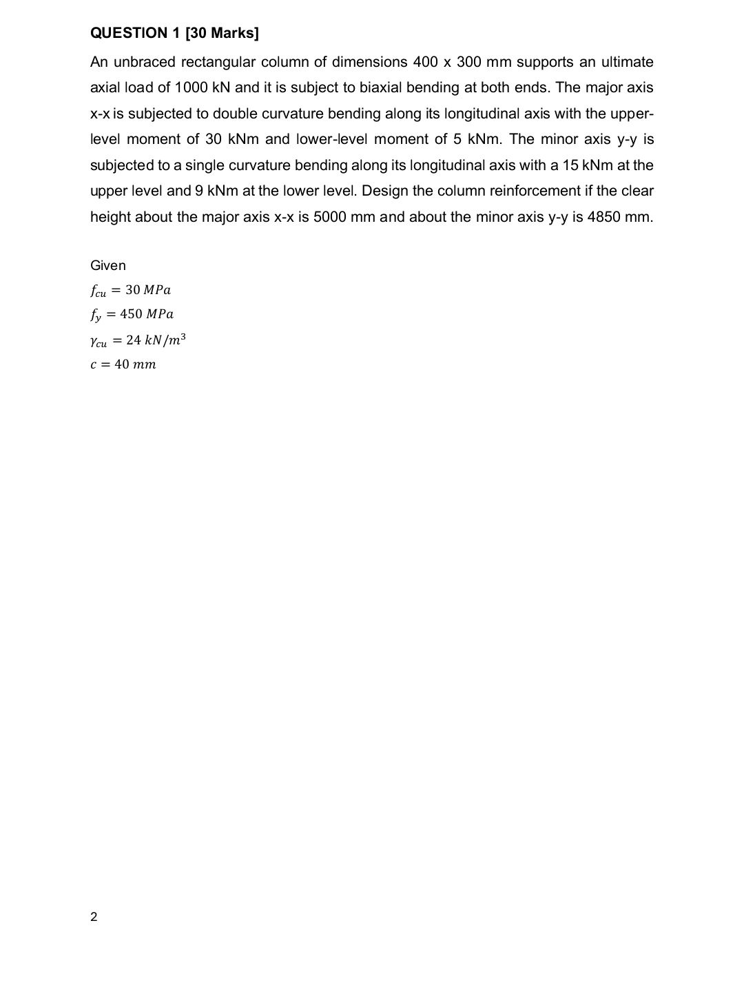 QUESTION 1 [30 ﻿Marks]An ﻿unbraced rectangular column | Chegg.com