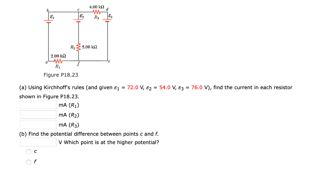 Solved 4.00 kS2 d E2Rs R8.00 ks2 2.00 kS2 Figure P18.23 (a) | Chegg.com