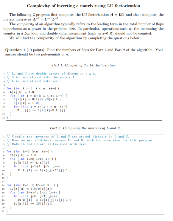 Solved Complexity of inverting a matrix using LU | Chegg.com