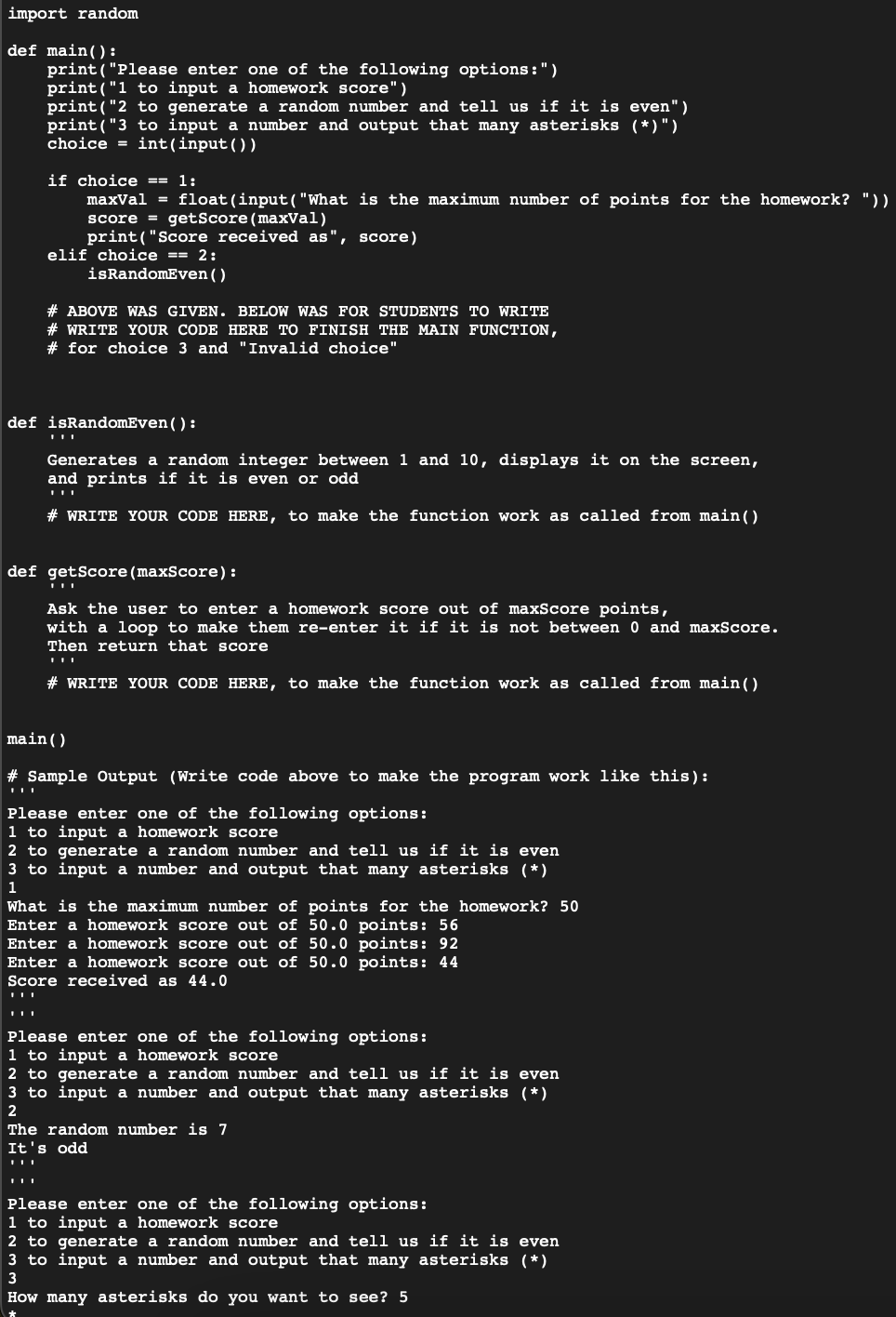 Solved # DO NOT CHANGE ANY OF THE CODE PROVIDED BELOW.# YOU | Chegg.com