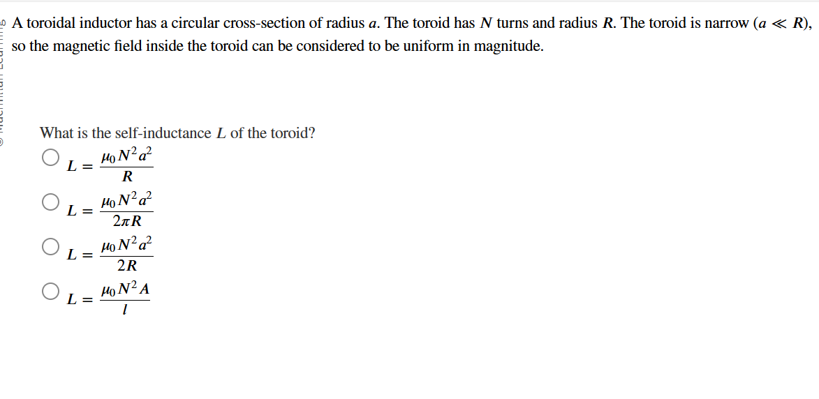 Solved A toroidal inductor has a circular cross-section of | Chegg.com