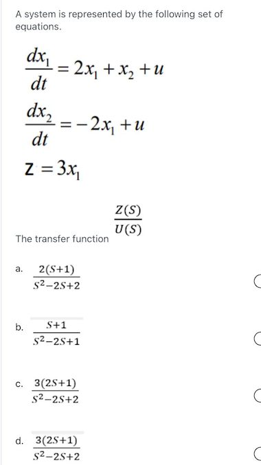Solved A system is represented by the following set of | Chegg.com