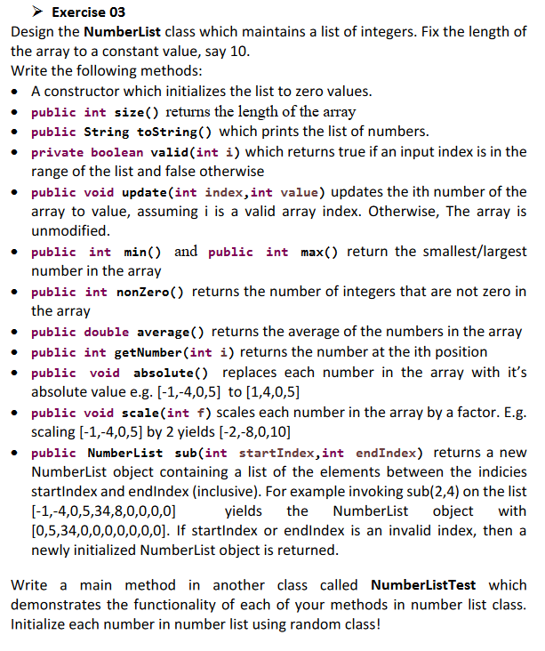 Solved Exercise 03 Design The Numberlist Class Which