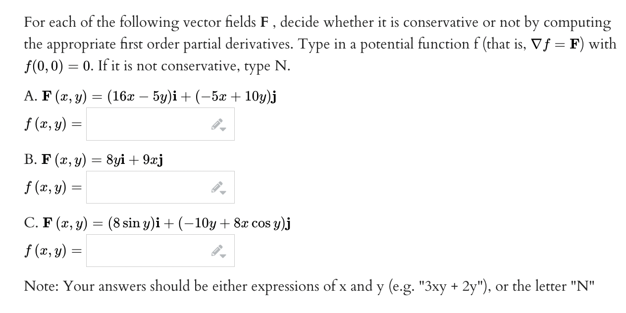Solved For each of the following vector fields F, decide | Chegg.com