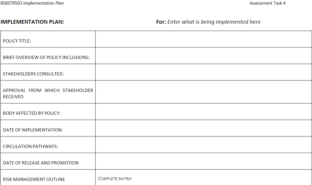 Solved Create an IMPLEMENTATION PLAN for the below Policy : | Chegg.com