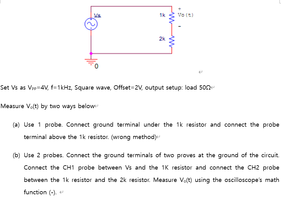 Solved + Vs 1k Vo(t) - 2k Set Vs as Vpp=4V, f=1kHz, Square | Chegg.com