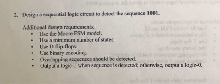 Solved 0 2. Design a sequential logic circuit to detect the | Chegg.com