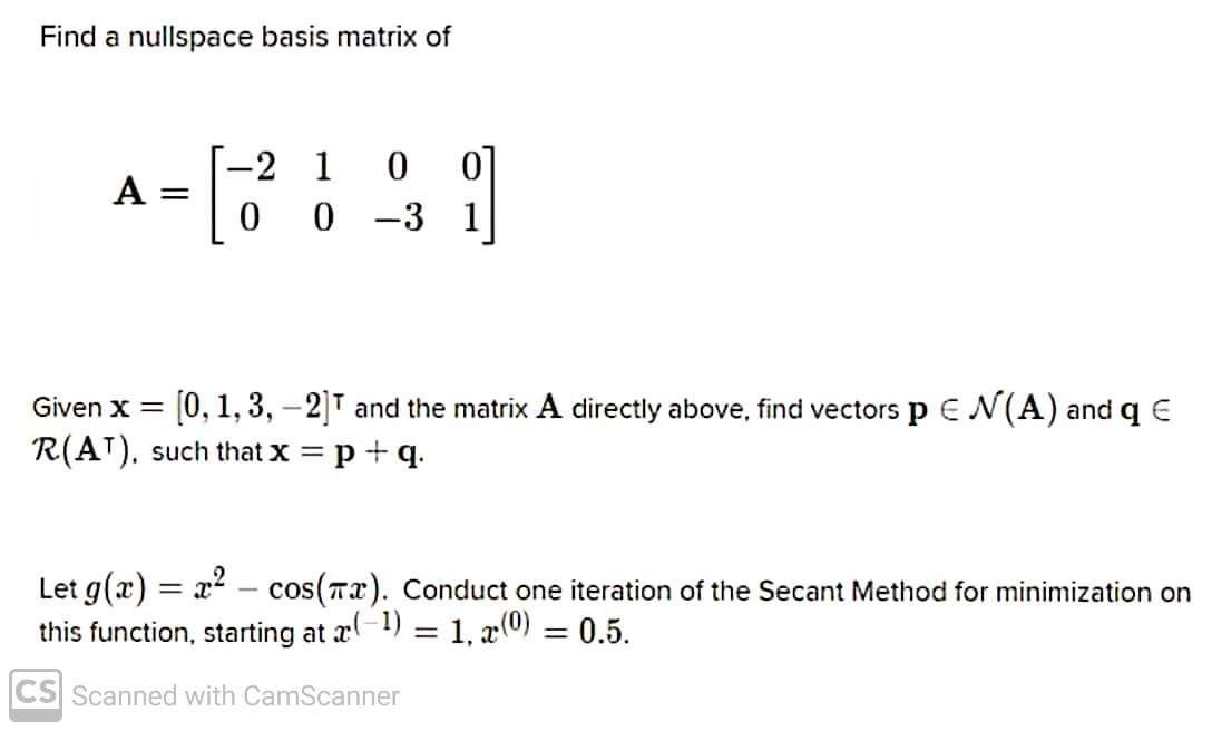 Find a nullspace basis matrix of -2 1 0 0 0 0] -3 1 | Chegg.com