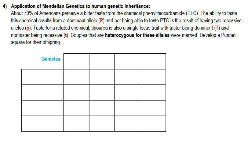 Solved 4) Application of Mendelian Genetics to human genetic | Chegg.com