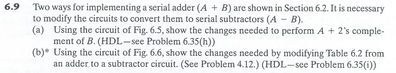 Solved 6.9 B). Two ways for implementing a serial adder (A + | Chegg.com
