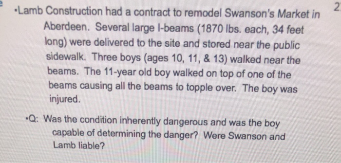 Solved Lamb Construction had a contract to remodel Swanson's | Chegg.com