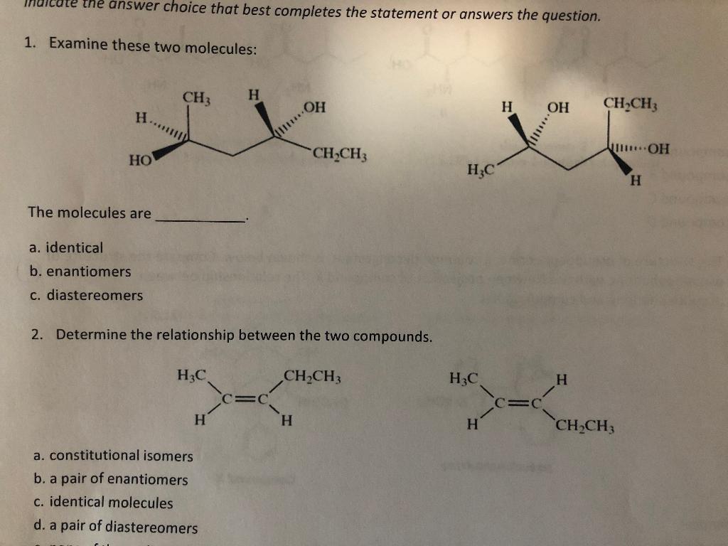 Solved d. a pair of diastereomers e. none of these choices | Chegg.com