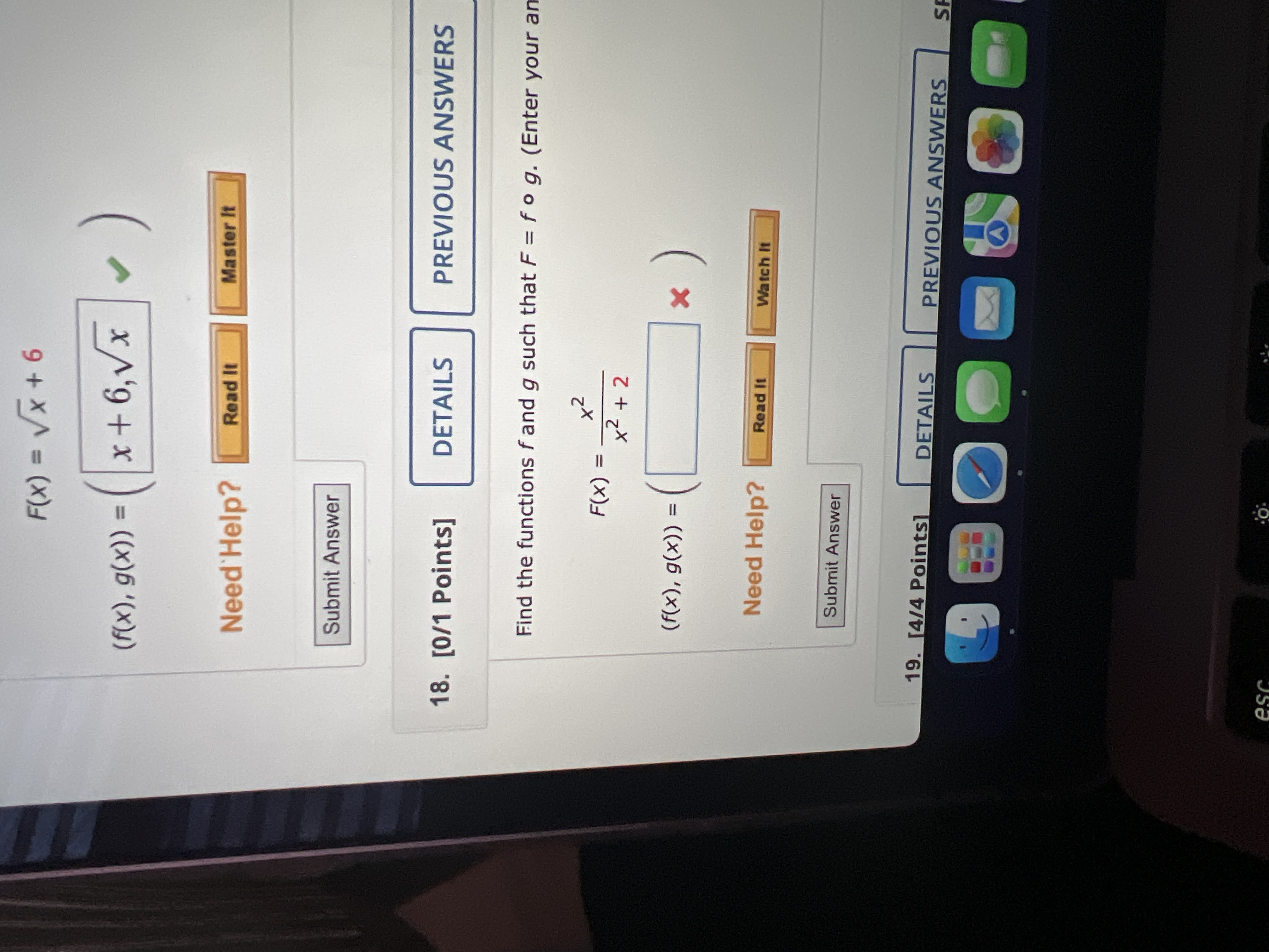 Solved Need 'Help?[0/1 ﻿Points]Find the functions f ﻿and g | Chegg.com