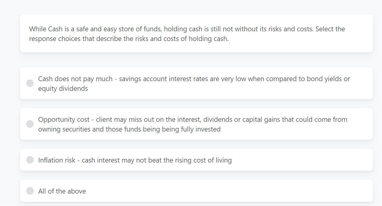 Solved While Cash is a safe and easy store of funds, holding | Chegg.com