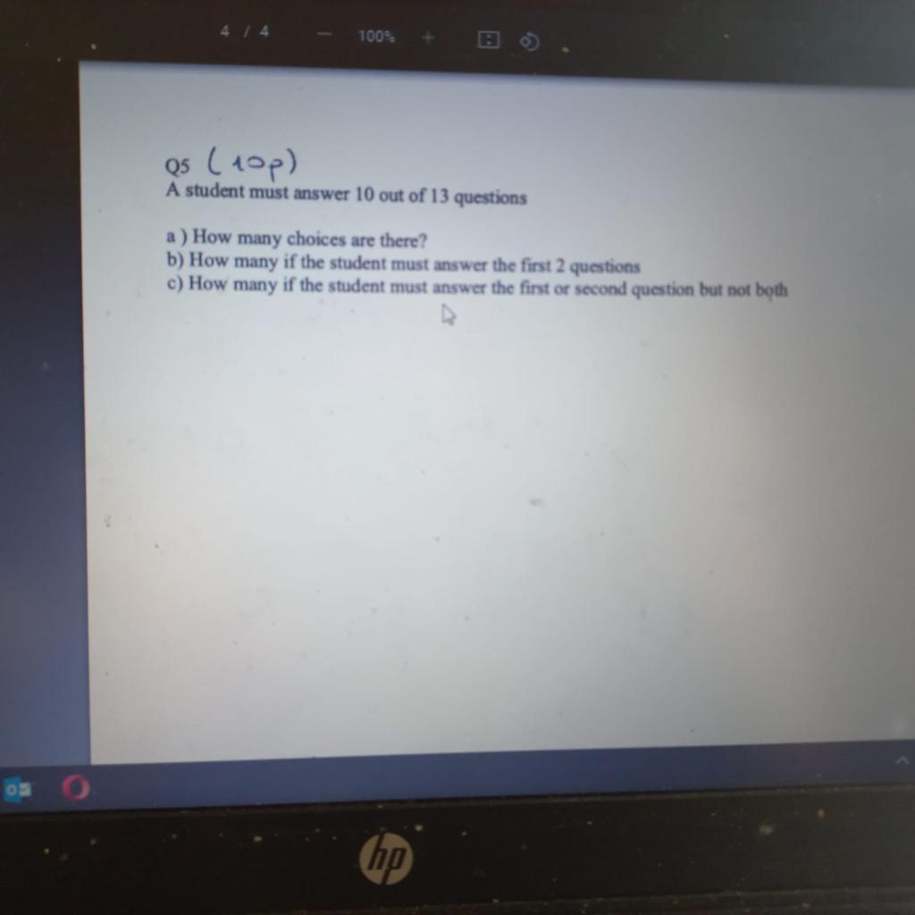 Solved Q5 (10p) A student must answer 10 out of 13 questions | Chegg.com