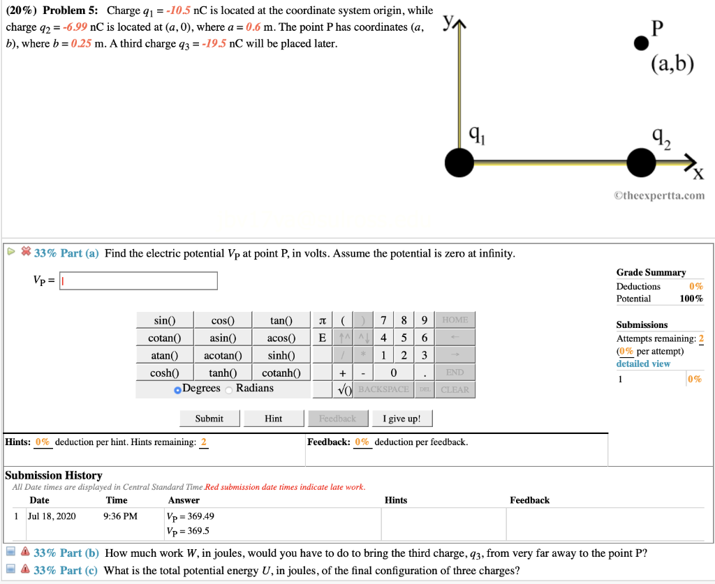 Solved (20%) Problem 5: Charge 91 = -10.5 nC is located at | Chegg.com