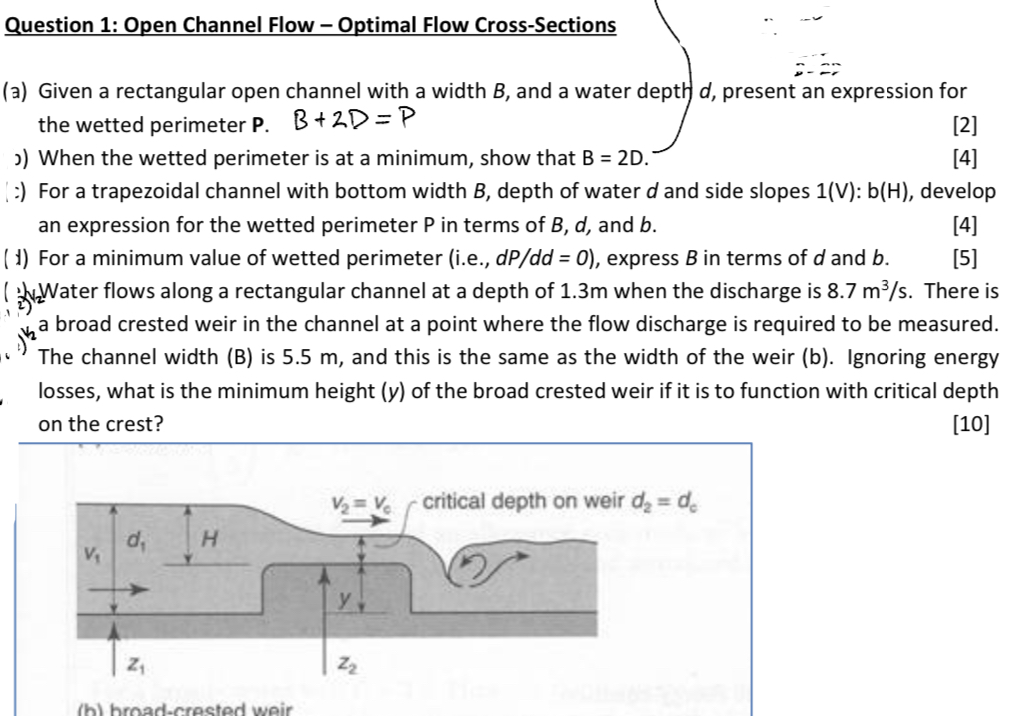 Solved Question 1: Open Channel Flow - Optimal Flow | Chegg.com
