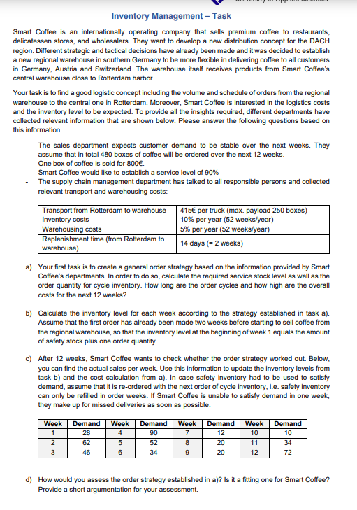 Solved Inventory Management - ﻿TaskSmart Coffee is an | Chegg.com