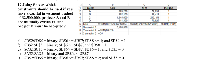 Include 1 19.Using Solver, which constraints should | Chegg.com
