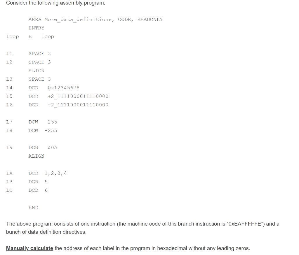 Consider the following assembly program: AREA | Chegg.com