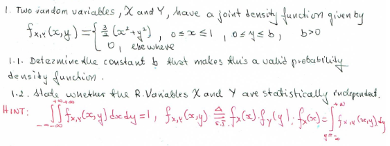 Solved b> - 1. Two vandom variables , X and Y, have a joint | Chegg.com