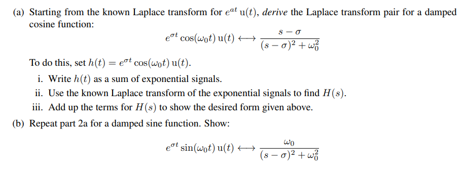 Solved (a) Starting from the known Laplace transform for | Chegg.com