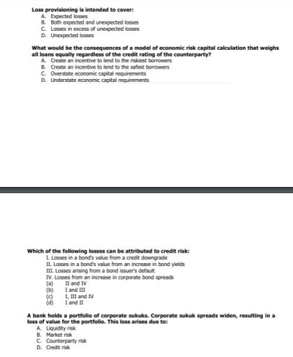 Solved Loss provisioning is intended to cover:A. ﻿Expected | Chegg.com
