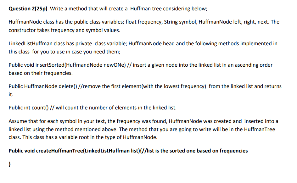 Solved Question 2(25p) ﻿Write a method that will create a | Chegg.com