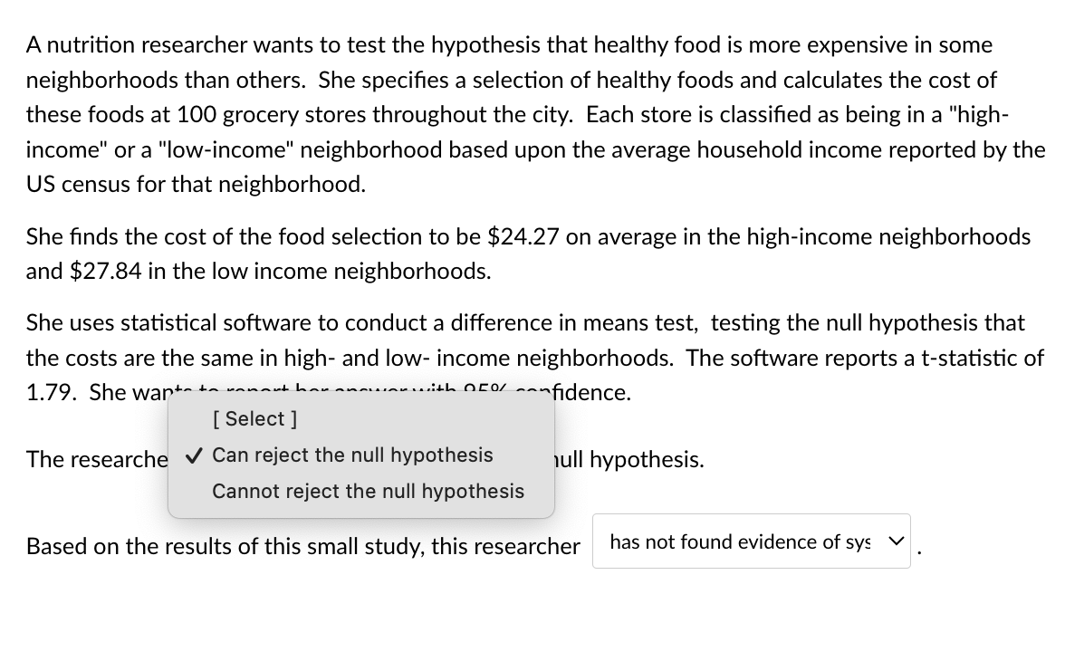 Solved A nutrition researcher wants to test the hypothesis | Chegg.com