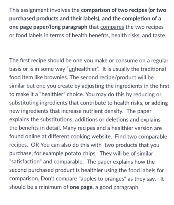Solved This assignment involves the comparison of two | Chegg.com