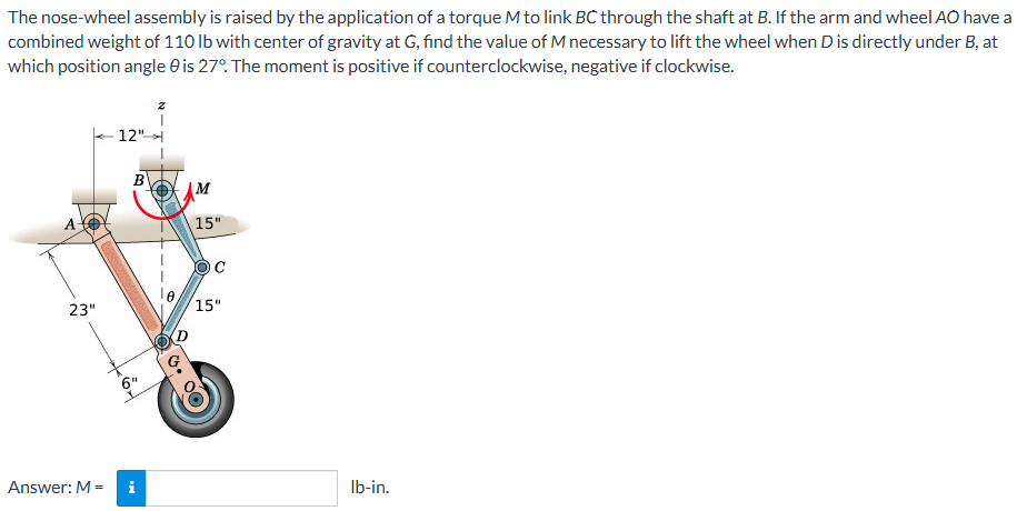 Solved The nose-wheel assembly is raised by the application | Chegg.com